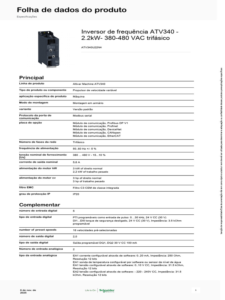 Schneider Electric Altivar-Machine-ATV340 ATV340U22N4 | PDF ...