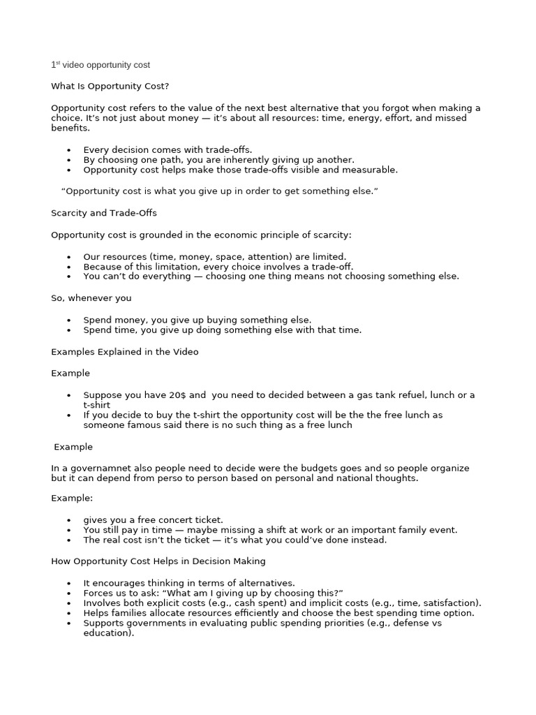 Understanding Opportunity Cost in Economics | PDF | Economics ...