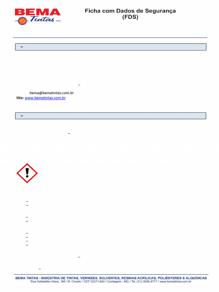 Fds - Bema Massa Acrílica (1106) | PDF | Toxicidade | Reações químicas