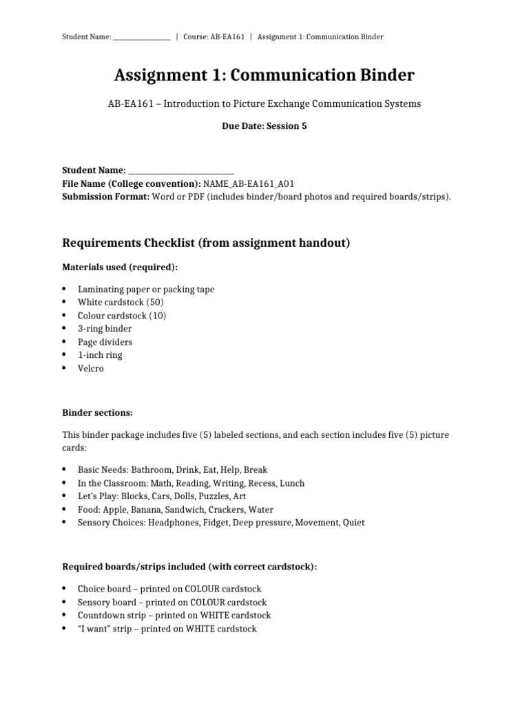 Assignment 1 Communication Binder | PDF