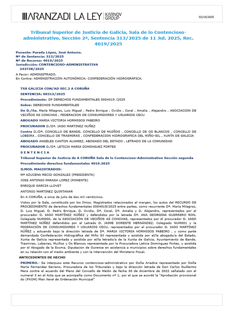 XJ INACTIVIDAD CONCHAS S TSJGA 11_7_2025... | PDF | Agua | Convenio ...