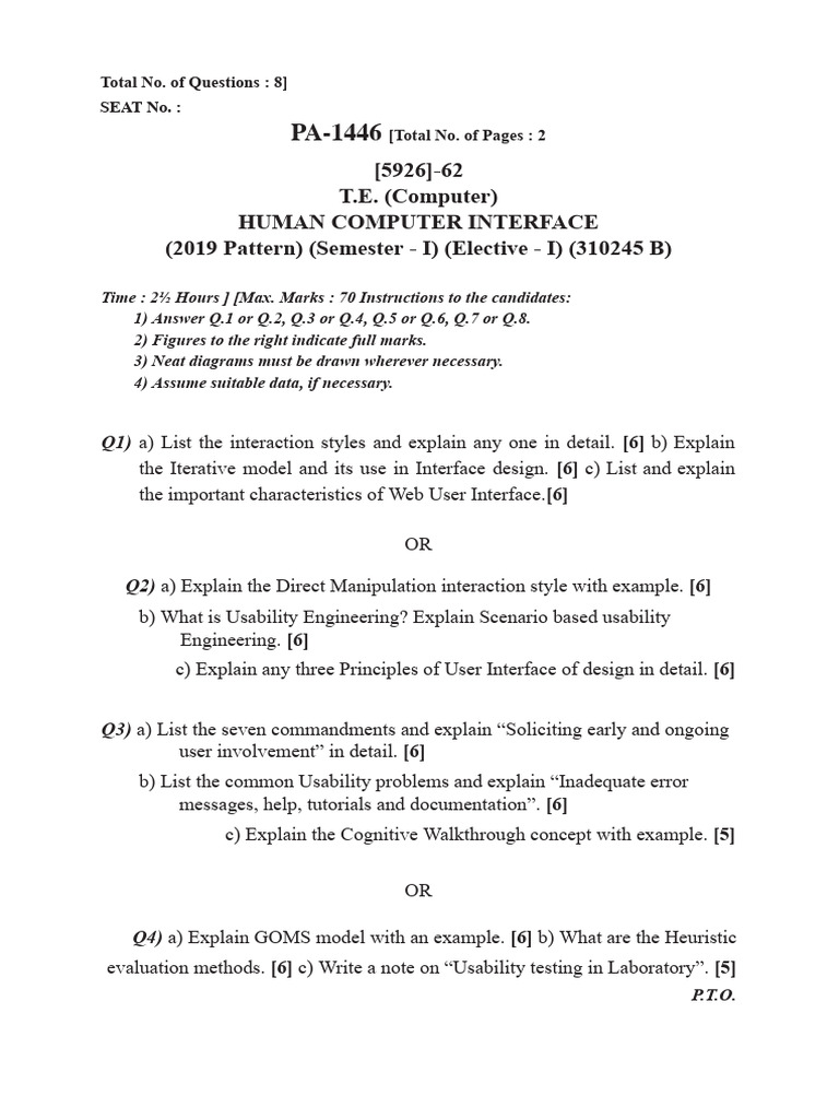 HCI _QuestionPaper1 | PDF | Usability | Human–Computer Interaction