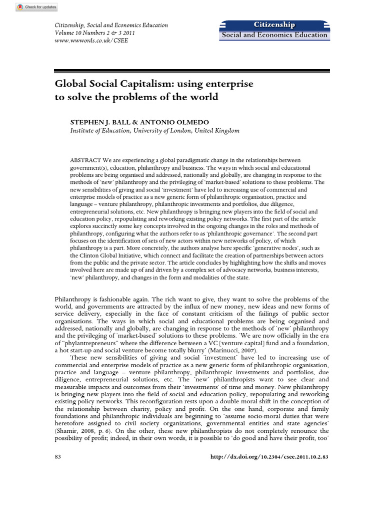 BALL&OLMEDO. Global Social Capitalism | PDF | Philanthropy | Venture ...