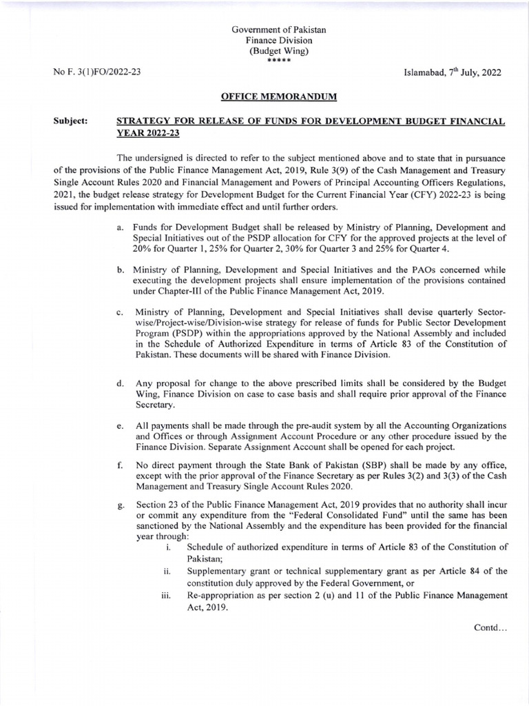 Pakistan Development Budget Release Strategy | PDF | Islamabad | World ...