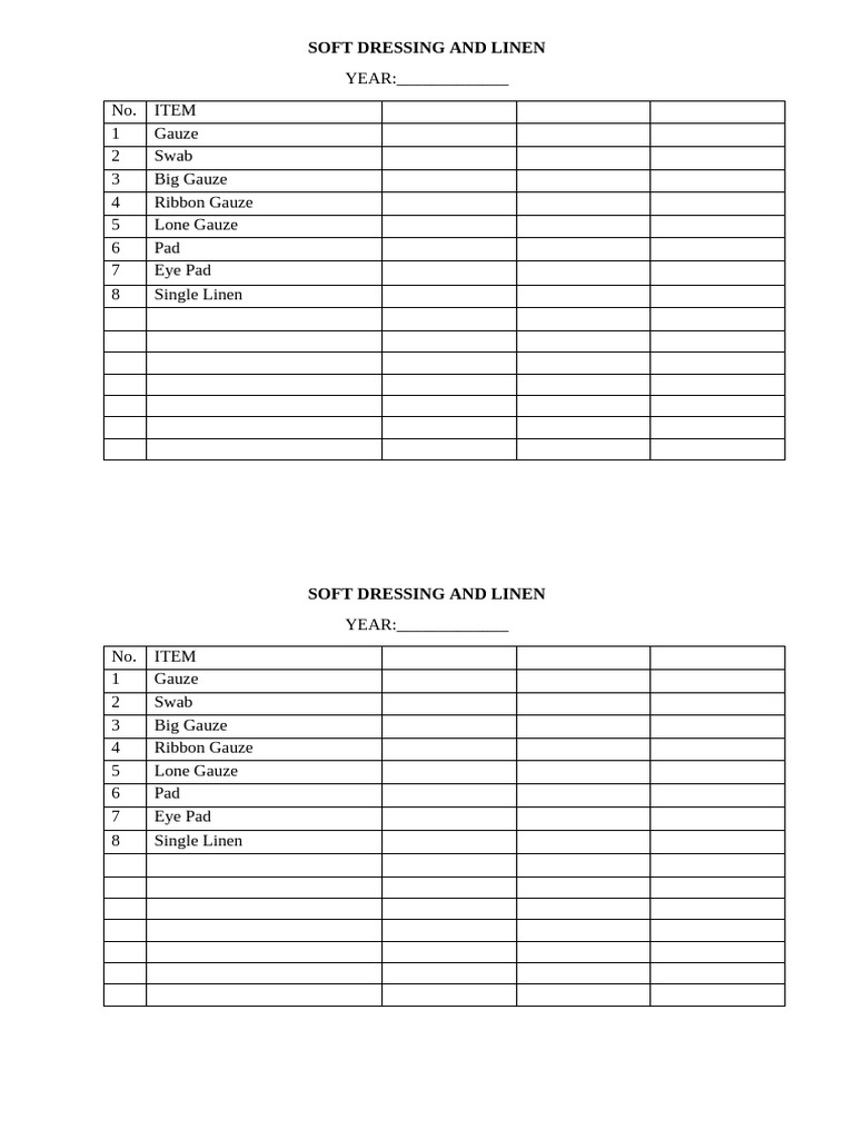 Soft Dressing and Linen Supplies List | PDF