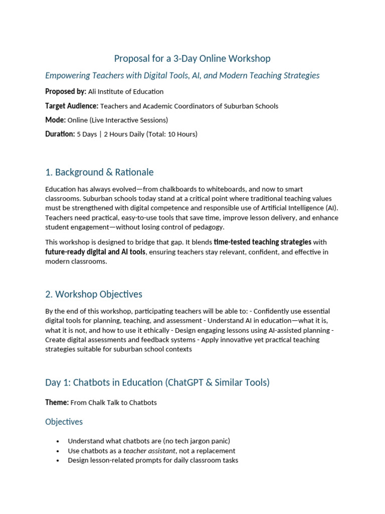 Empowering Teachers: 3-Day AI Workshop | PDF | Teachers | Artificial ...