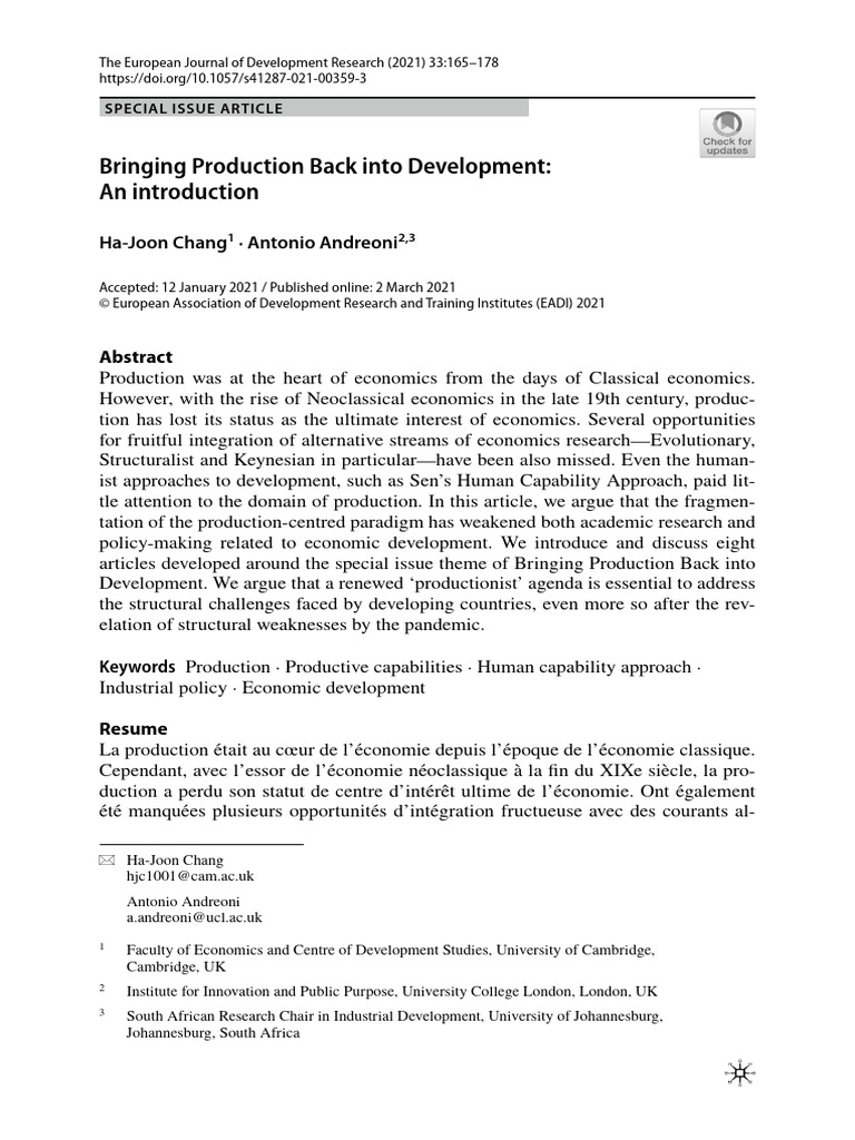 Bringing Production Back Into | PDF | Economics | Developing Country