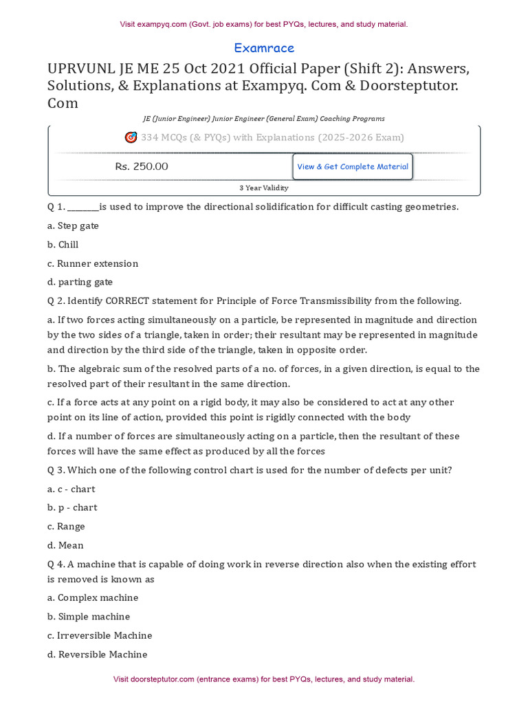 UPRVUNL JE ME 25 Oct 2021 Official Paper Shift 2 | PDF | Welding ...