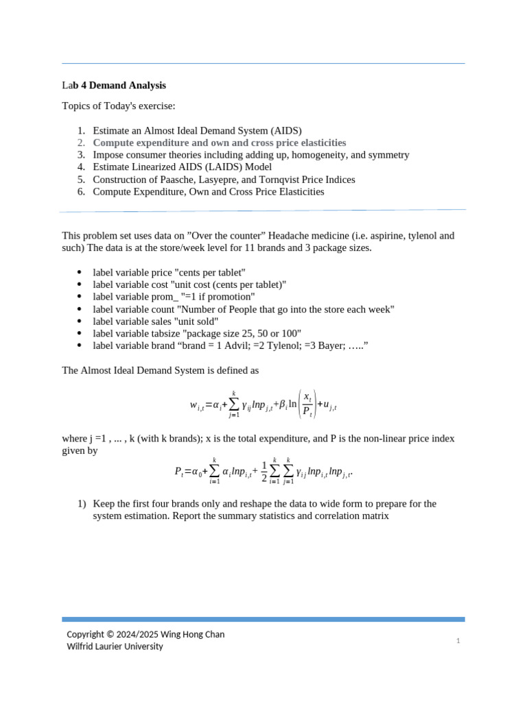 Lab 4 Demand Analysis | PDF | Ordinary Least Squares | Applied Mathematics