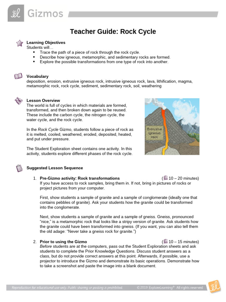 Rock Cycle Teacher Guide and Activities | PDF | Rock (Geology ...