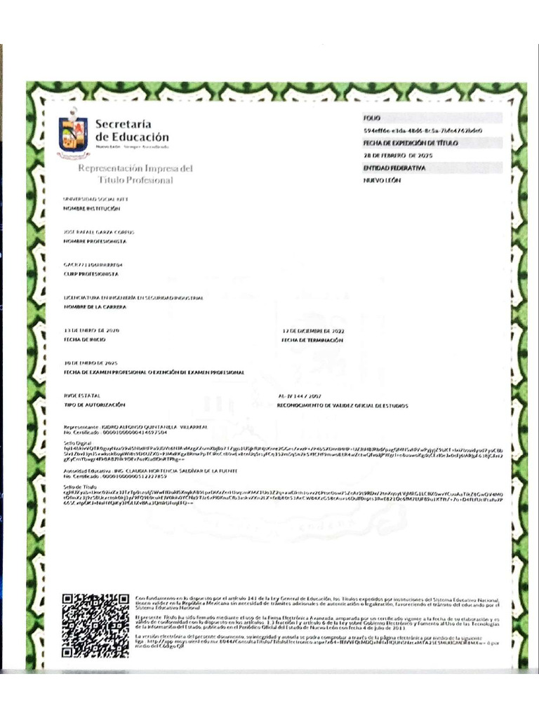 Título y Cédula Profecional Rafael Garza | PDF