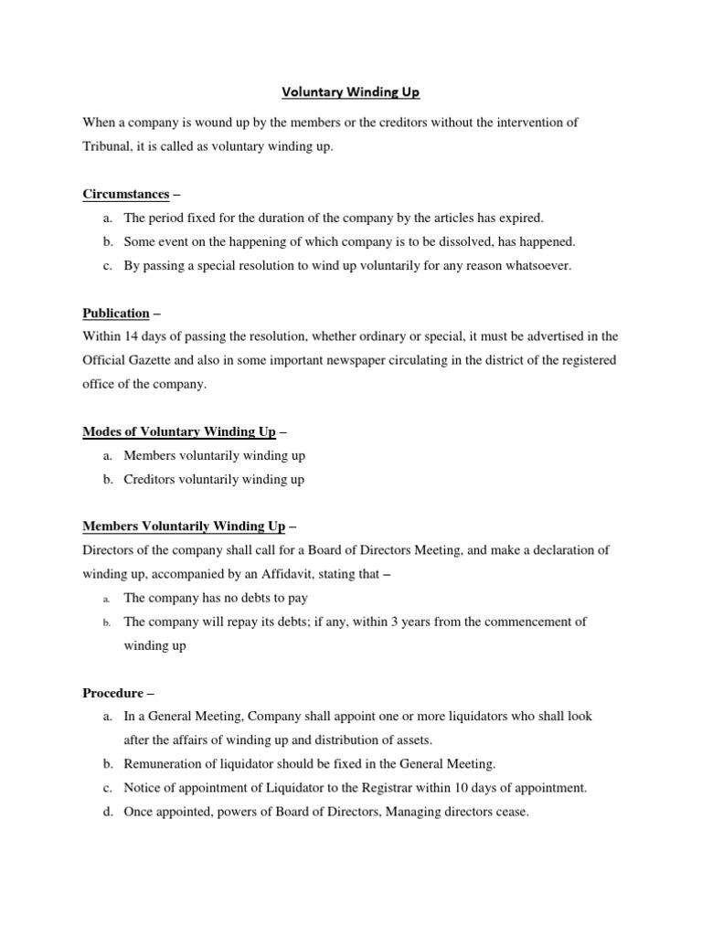 Voluntary Winding Up | PDF | Liquidation | Liability (Financial Accounting)