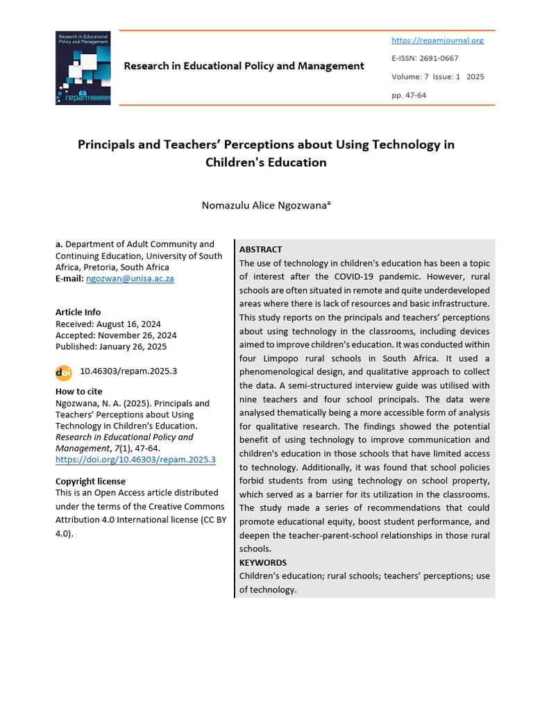 257-Article Text (mandatory)-2530-1-10-20250126 | PDF | Teachers | Learning