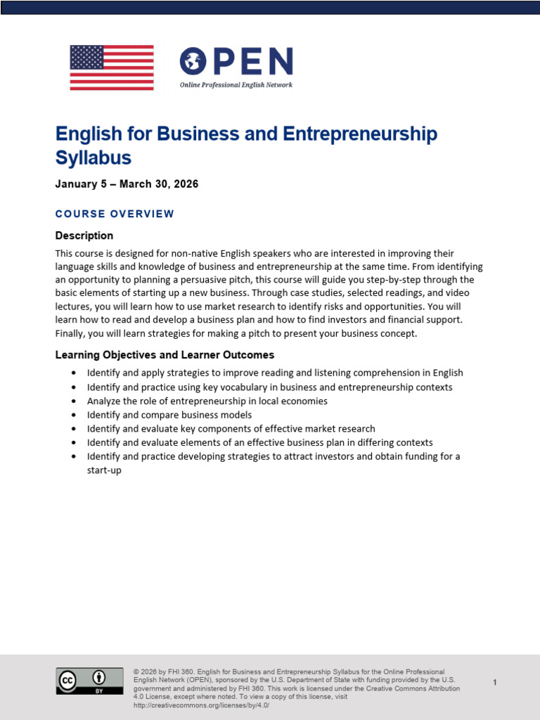 English for Business Course Syllabus | PDF | Entrepreneurship | Startup ...