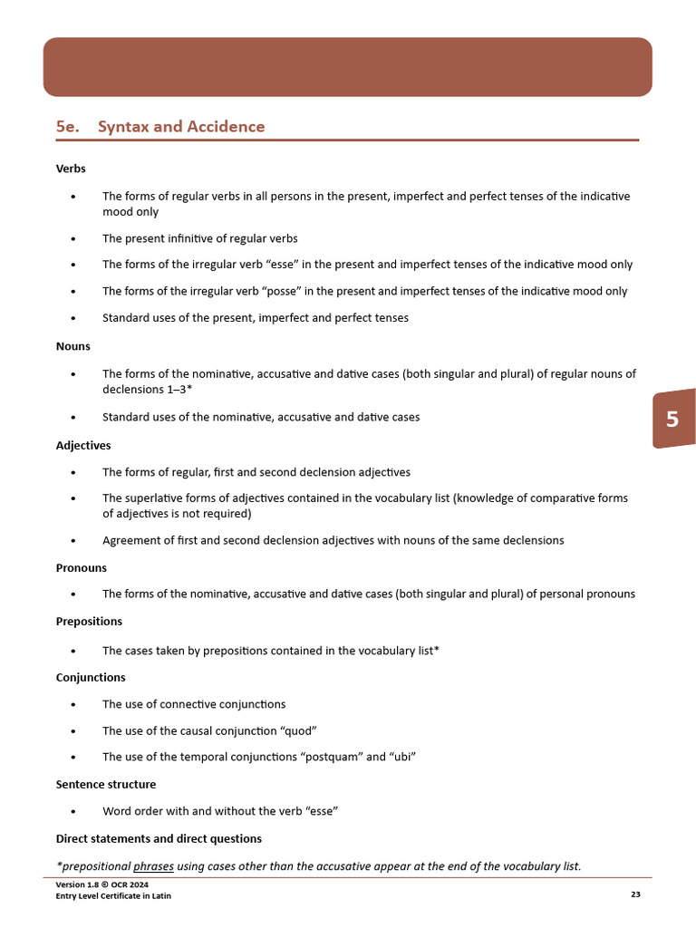 OCR Entry Level Latin R435 Grammar and Vocabulary Information | PDF ...