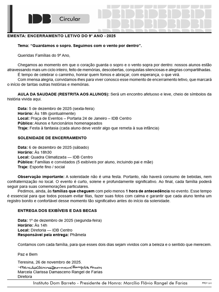 Encerramento Letivo 9º Ano 2025 | PDF