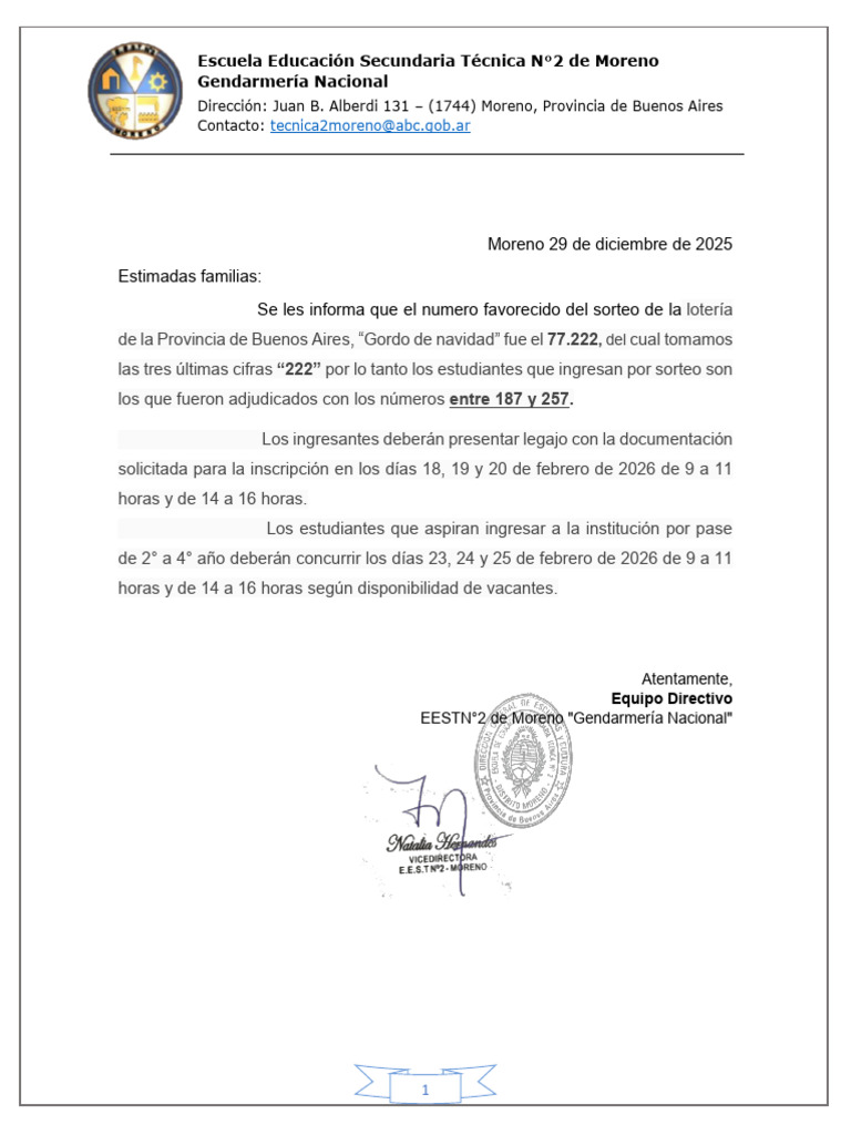Comunicado Numeros Adjudicado Segun Sorteo.. | PDF