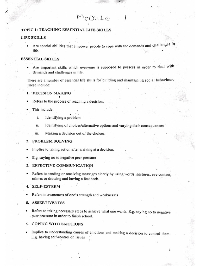 Life Skills Notes BTTC | PDF