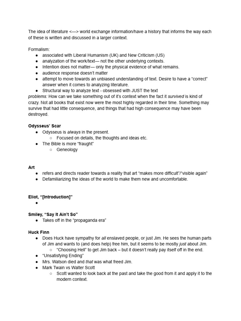 Lit Theory Notes | PDF | Huckleberry Finn | Liberal Arts Education