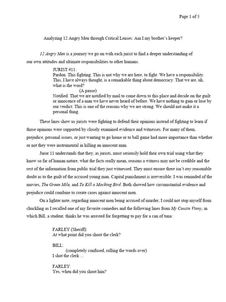 Critical Analysis of 12 Angry Men | PDF