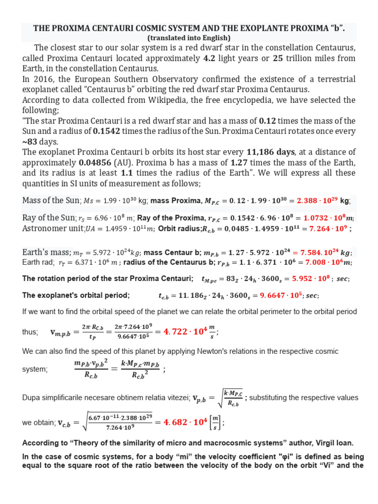 Proxima Centauri System and Exoplanet b | PDF | Celestial Mechanics ...