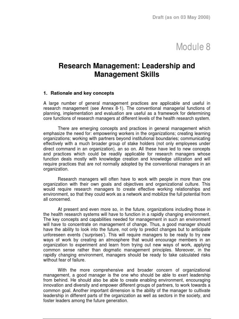 Research Management - Leadership & Management Skills | PDF | Leadership ...