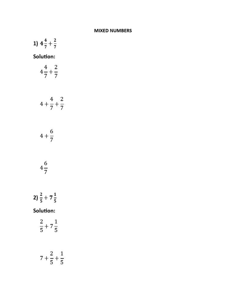 Mixed Numbers | PDF