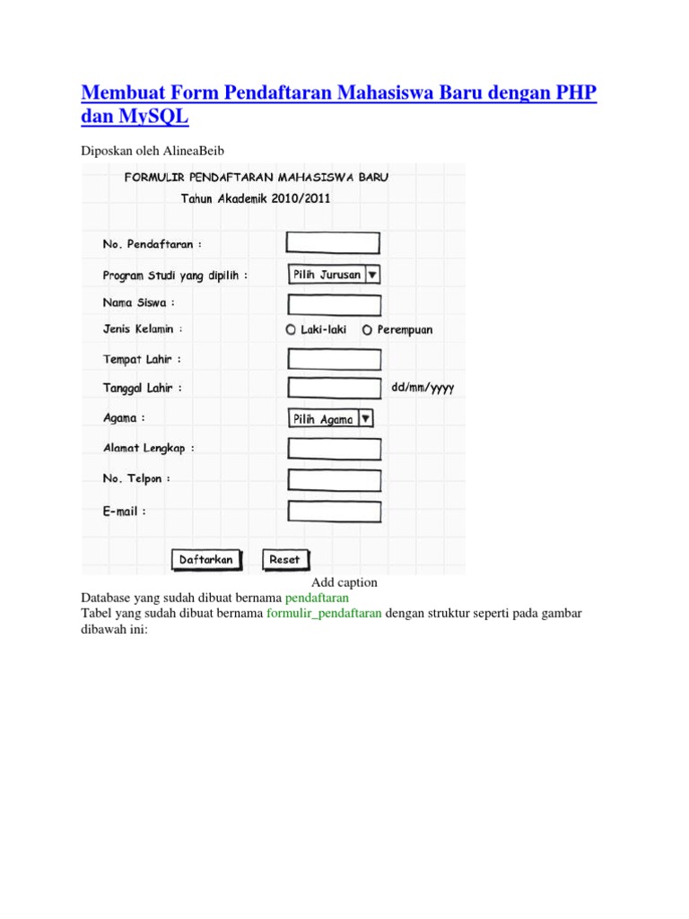 Membuat Form Pendaftaran Mahasiswa Baru Dengan Php Dan Mysql Pdf