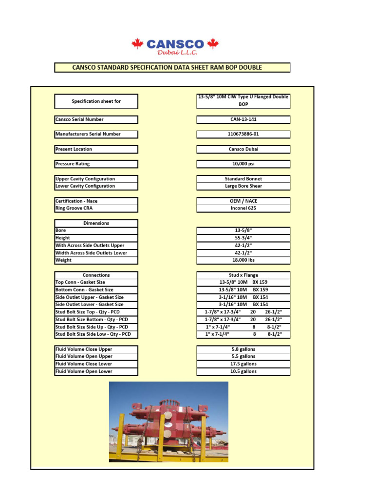 Cameron 13 5-8 10M BOP Data Sheets | PDF | Mechanical Engineering