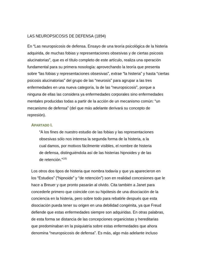 Las neuropsicosis de defensa | PDF | Neurosis | Salud mental