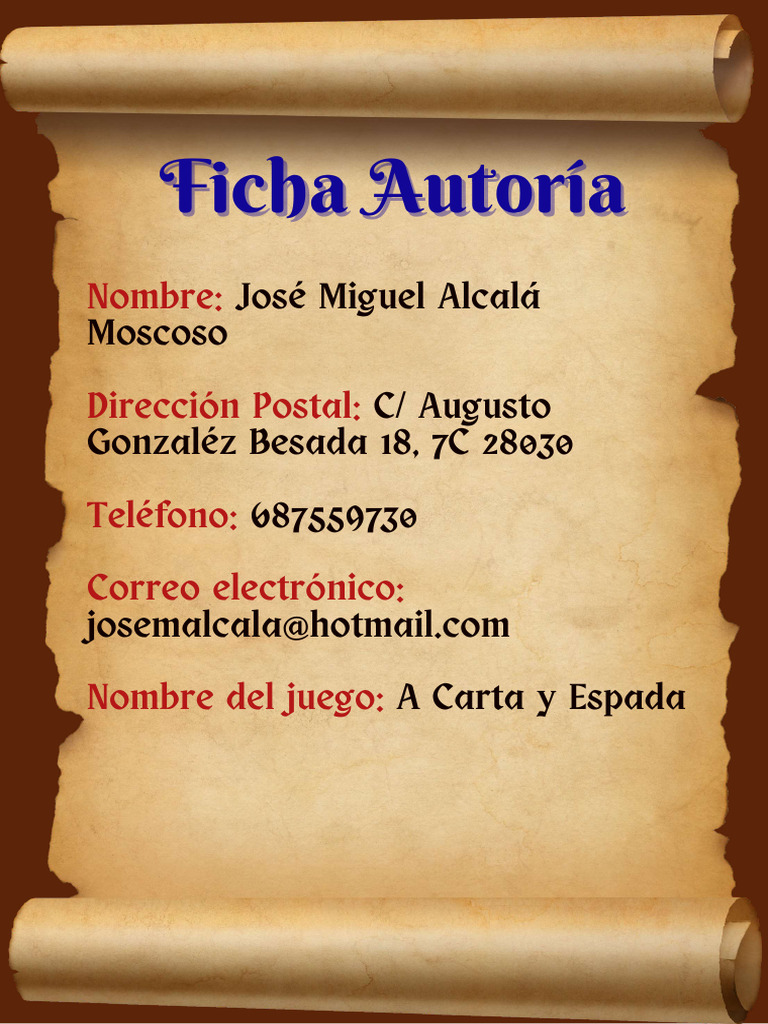 Ficha Autoria a Carta y Espada | PDF