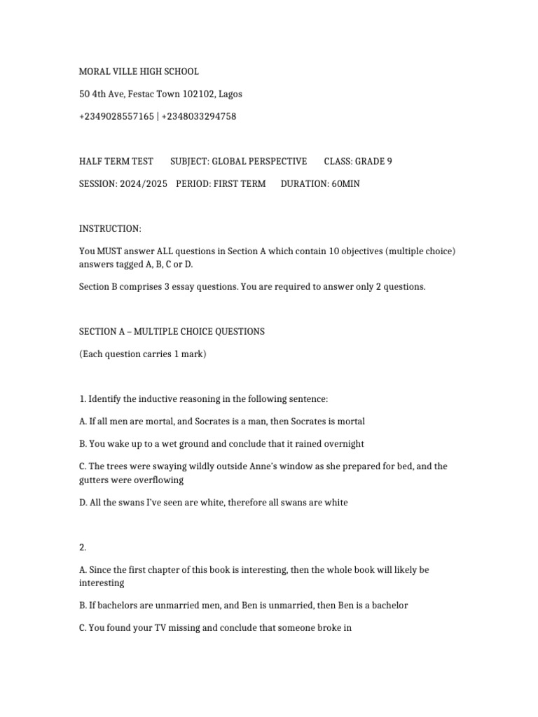 GP Test Format | PDF | Inductive Reasoning | Deductive Reasoning