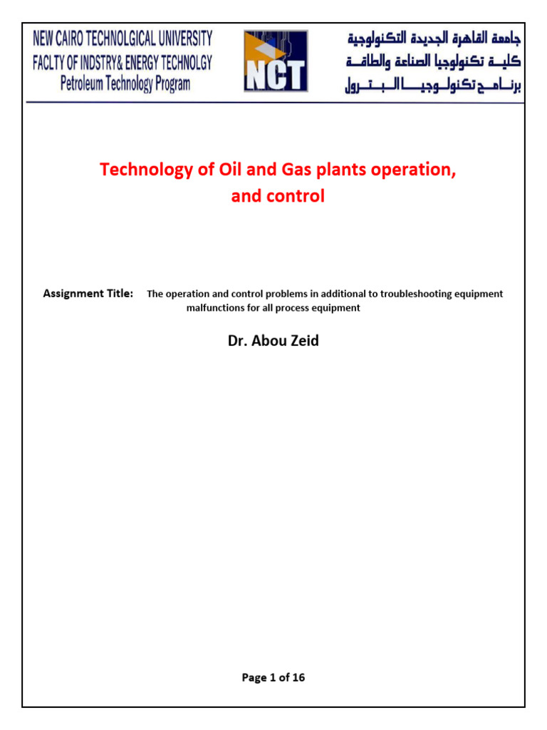 Technology of Oil and Gas Plants Operation, and Control | PDF ...