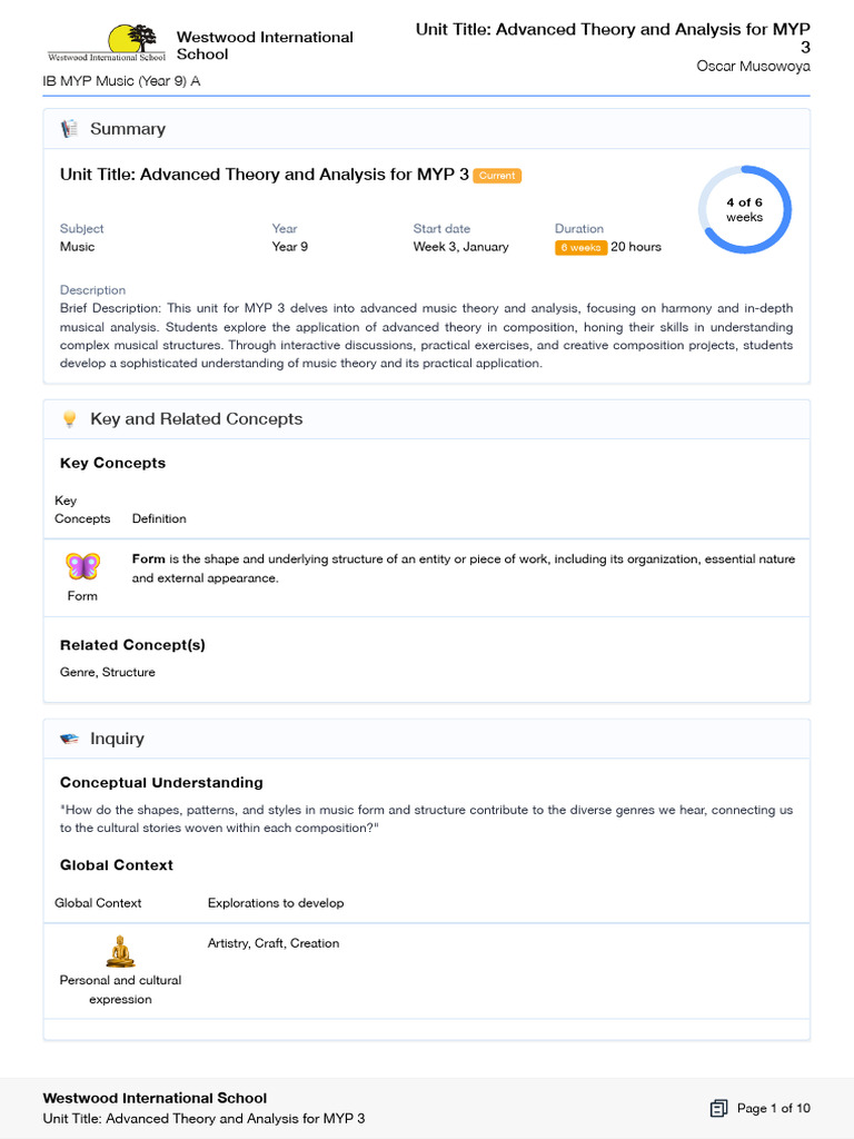 Unit Title_ Advanced Theory and Analysis for MYP 3 | PDF | Music Theory ...