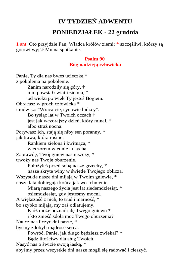 IV TYDZIEŃ ADWENTU Poniedziałek - 22 Grudnia | PDF