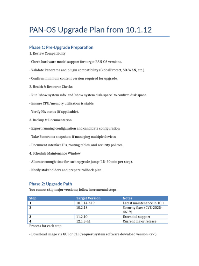 PANOS Upgrade Plan | PDF