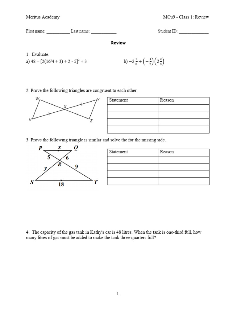 Class01 MathG9 Diagnostic Review | PDF
