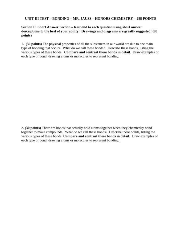 Bonding+Test+ +1 | PDF | Chemical Bond | Ionic Bonding