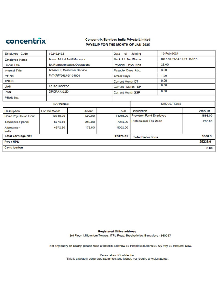 Concentrix Pay Slip | PDF