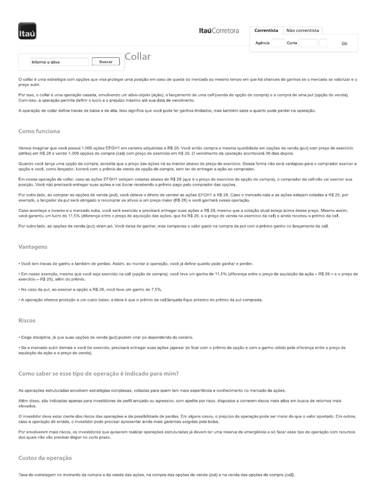 Operação com Derivativos_Collar_Itaú Corretora | PDF