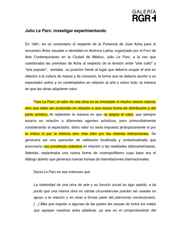 Daniel Montero esp _ Galería RGR | PDF | Experiencia | Realidad