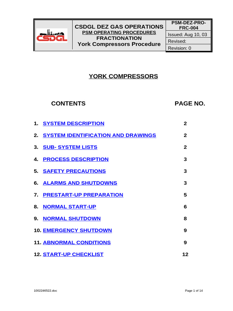 York Compressors Operating Procedures | PDF | Pump | Valve