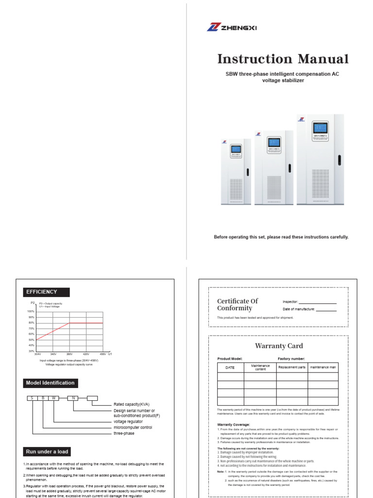 SBW Three-Phase Voltage Stabilizer Manual | PDF | Power Supply ...