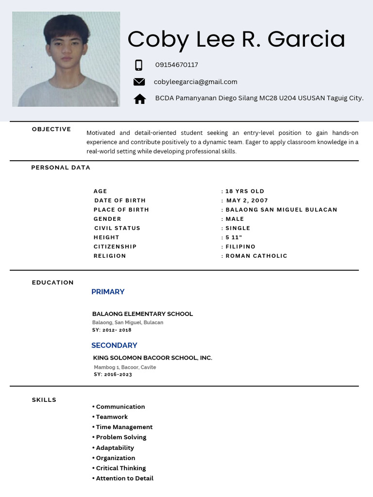Entry-Level Student Resume for Coby Lee | PDF