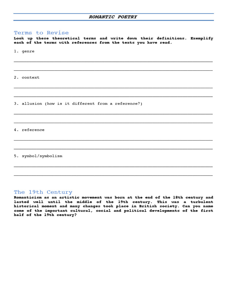 Romantic Poetry b Handout | PDF | Romanticism | Poetry