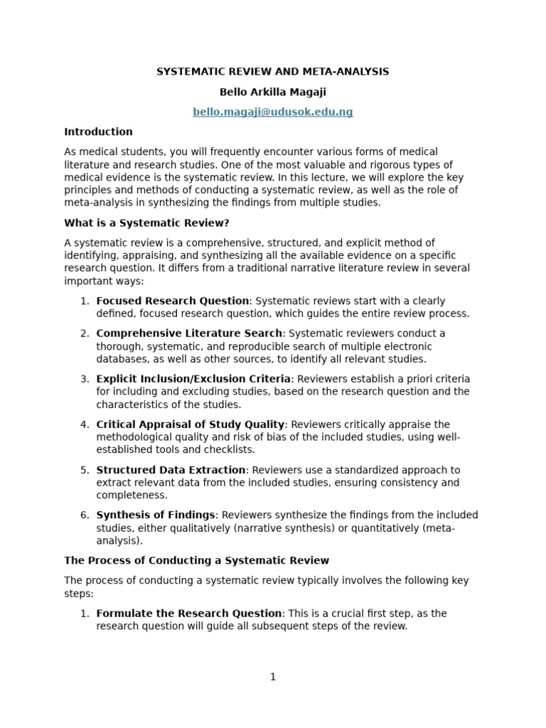 Systematic Review and Meta-Analysis Guide | PDF | Systematic Review ...