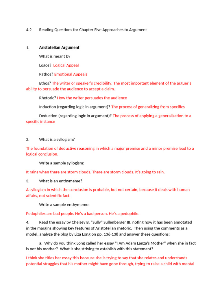 4.2 Reading Questions for Chapter Five-1 | PDF | Argument | Logic