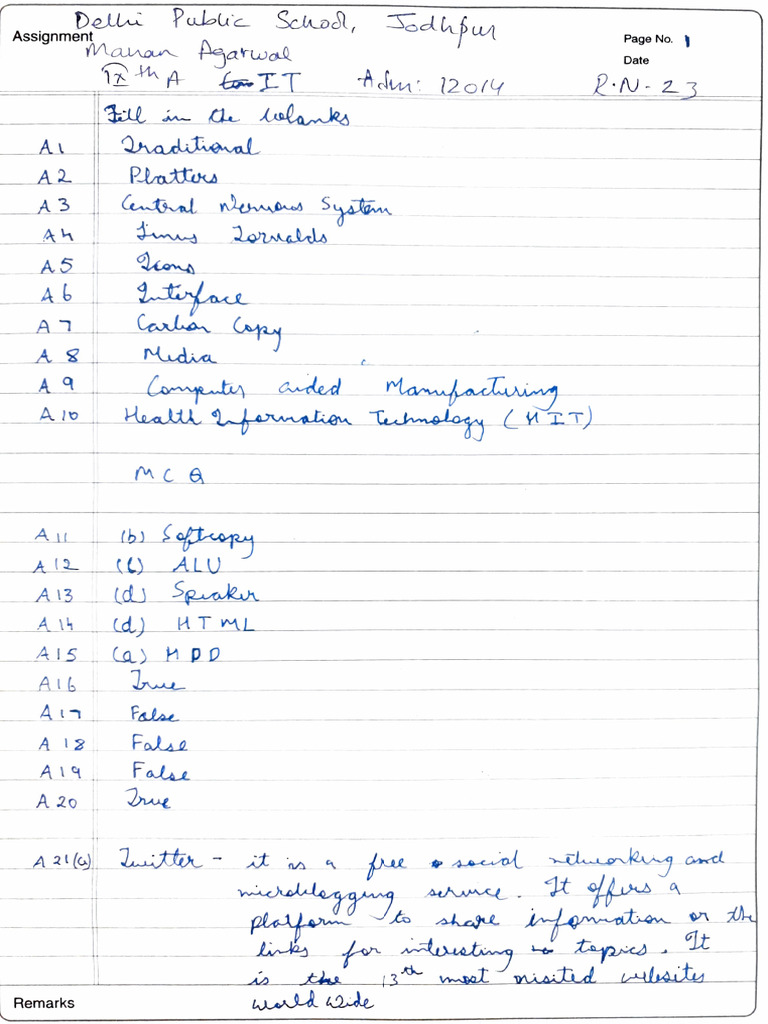 Manan Agarwal 9A IT Adm. No. 12014 | PDF
