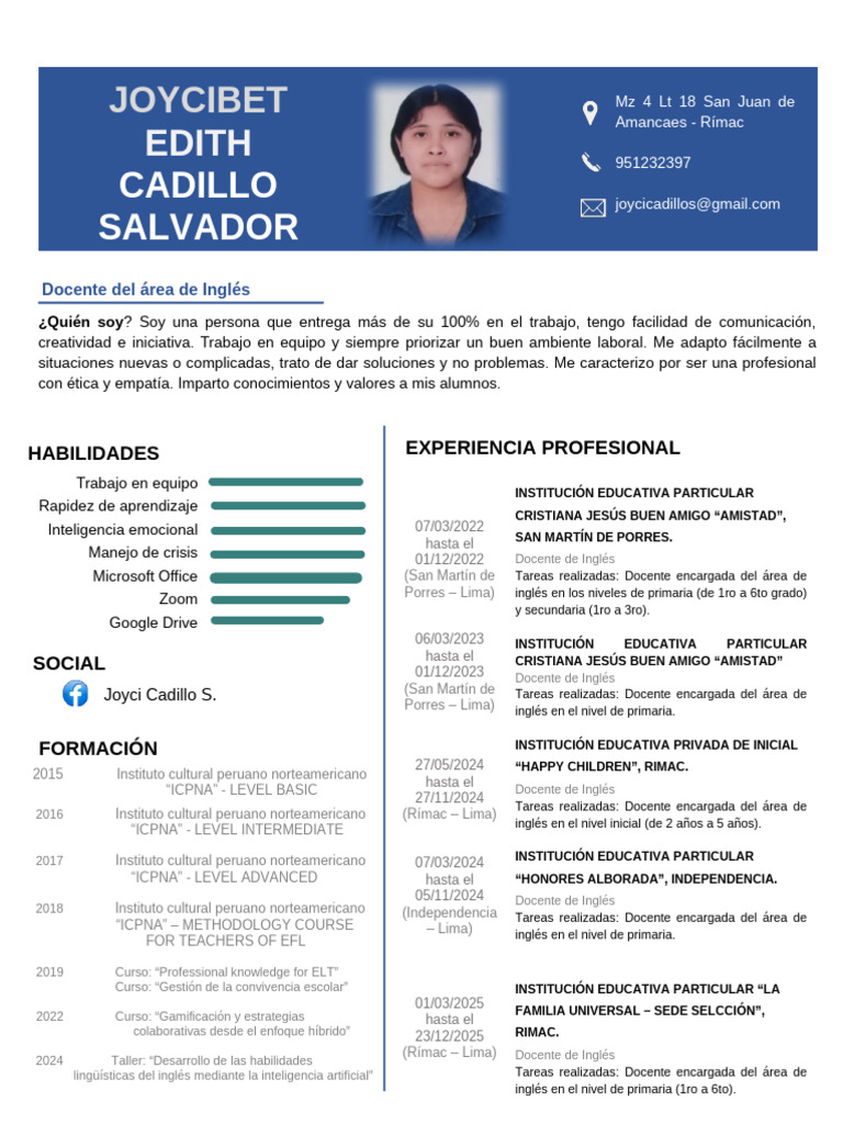 Joycibet Cadillo Cv - 2026 | PDF | Maestros | Lima