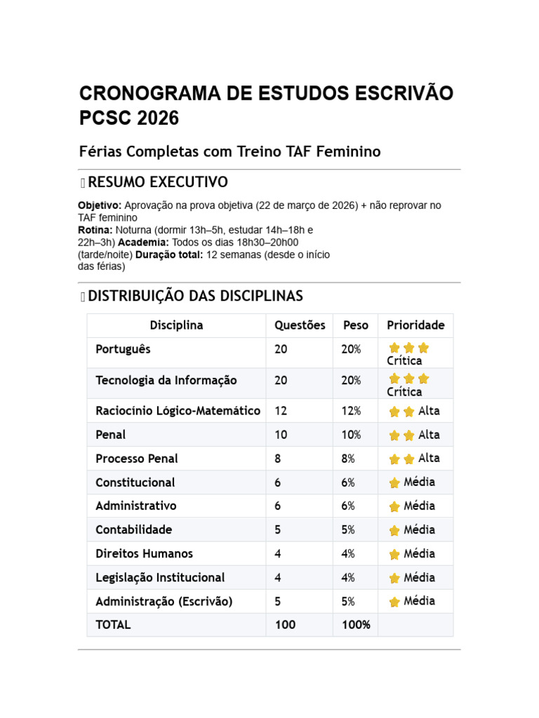 Cronograma Escrivão PCSC - Férias Completo - Google Docs | PDF ...